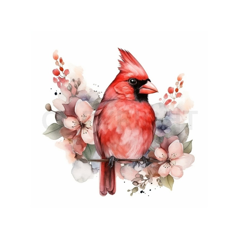 Red Cardinal Clipart 8 Jpgs Red Cardinal Bird Clip Art Watercolor ...