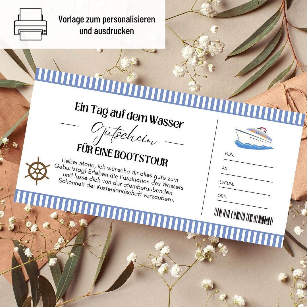 Boat Trip Voucher Template | Voucher Boat Tour to Print | Gift Idea ...