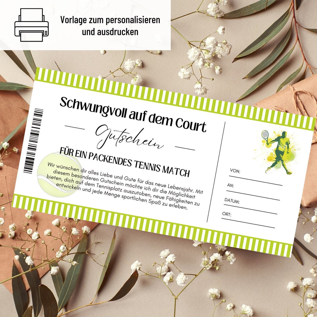 Voucher Play Tennis Template Printable Tennis Match Voucher Gift Idea ...