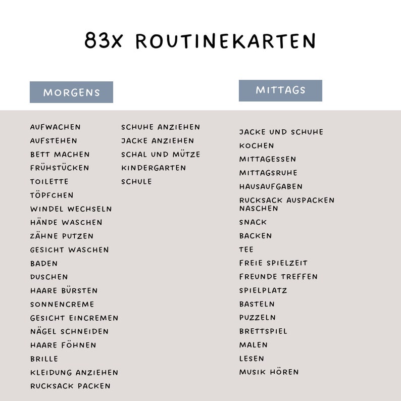 Routinekarten für Kinder 83x Routine Kartenset zum ausdrucken Routine ...