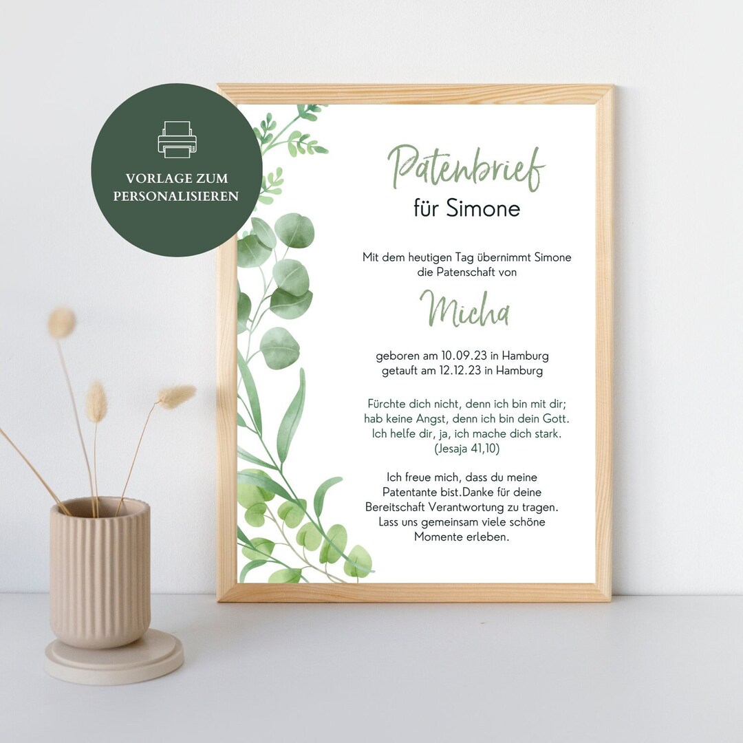 Godparent Letter Baptism Personalized Godfather Certificate Christening ...