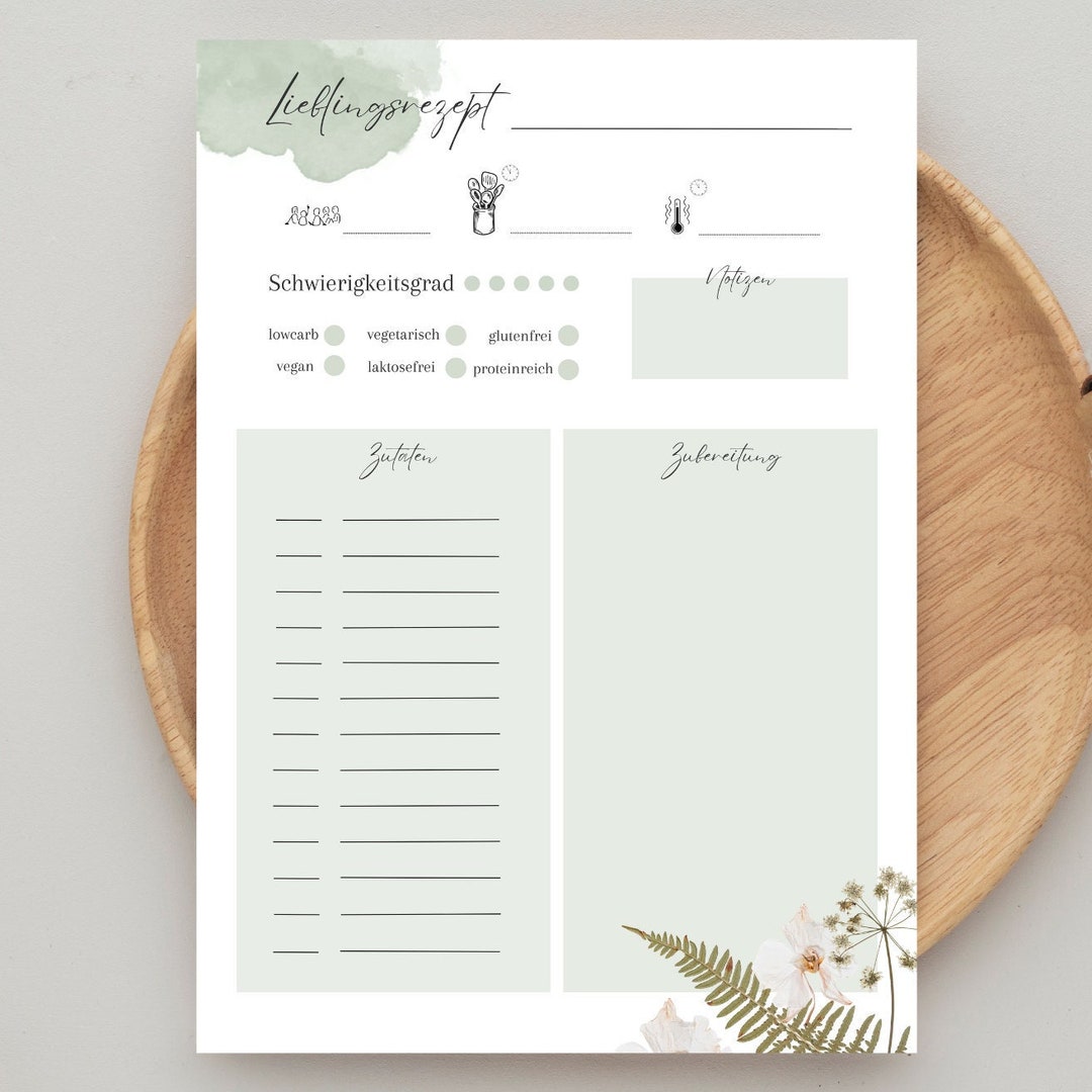 Rezeptvorlage A4 zum ausdrucken | Druckbare Rezeptvorlage zum ausfüllen ...