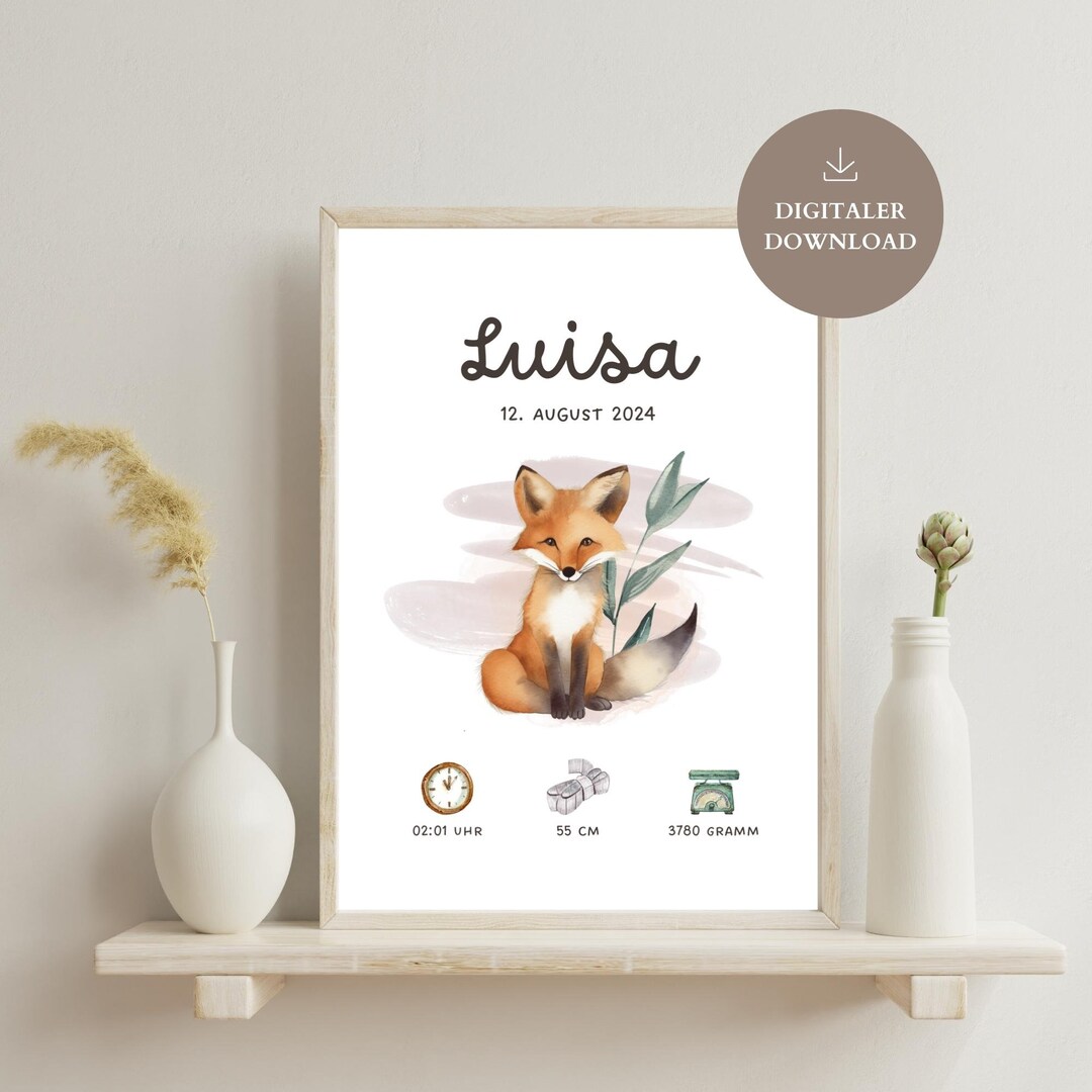 Birth Poster Fox Personalized Poster With Dates of Birth and - Etsy