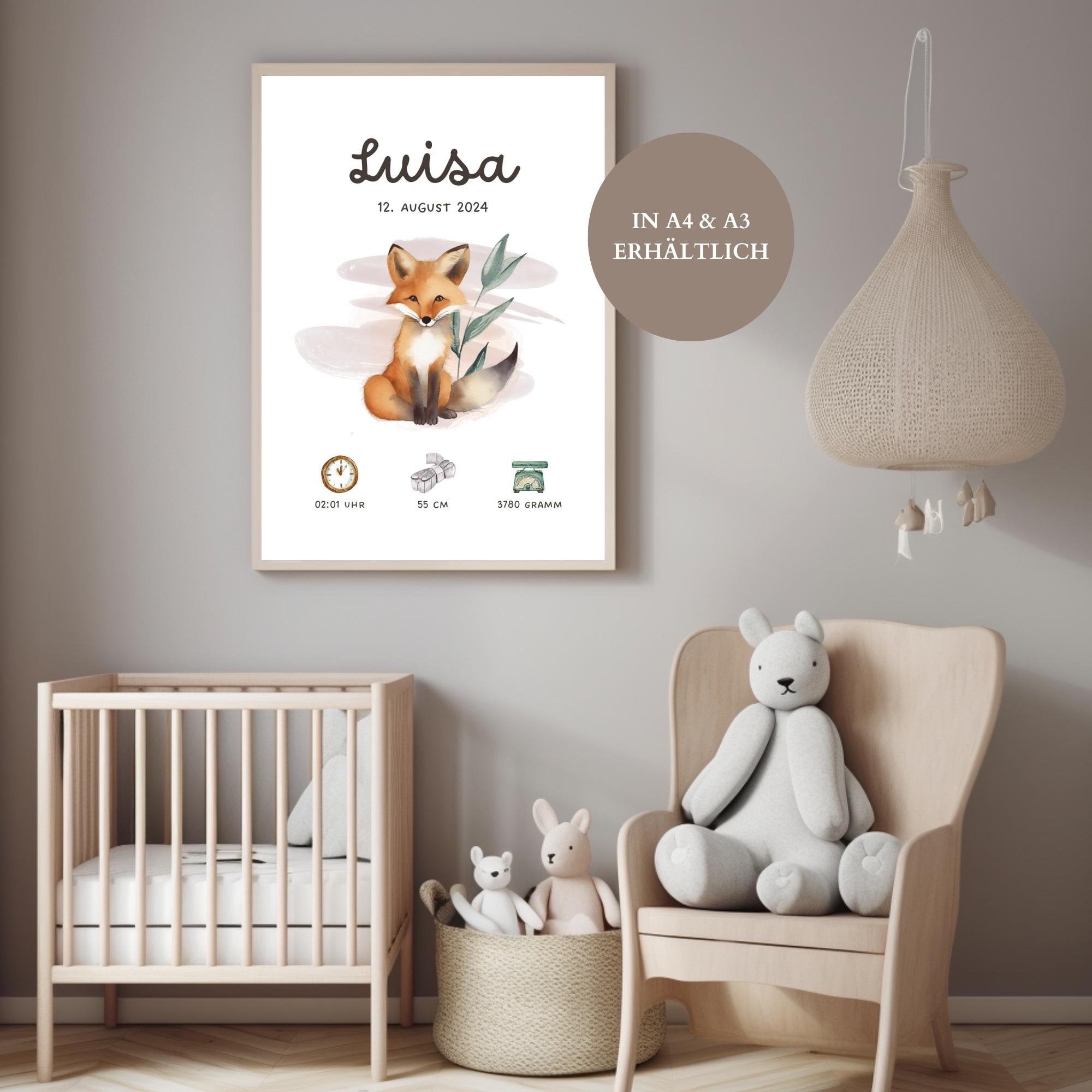 Birth Poster Fox Personalized Poster With Dates of Birth and - Etsy