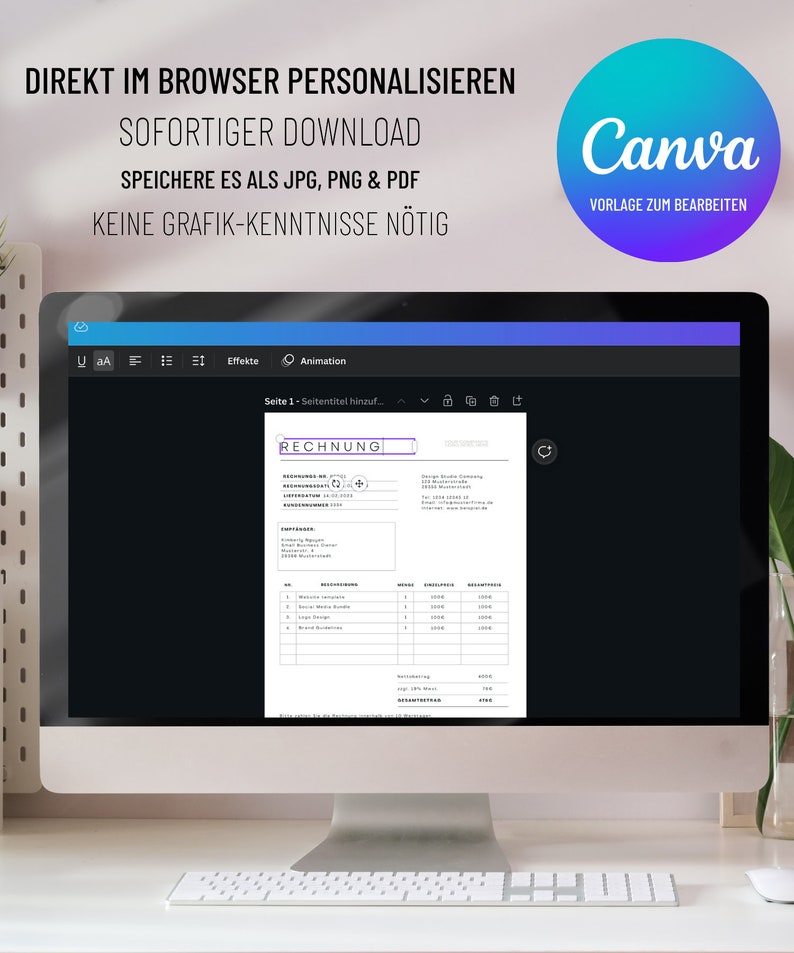 Invoice Template German | Invoice Template Canva | Personalizable ...