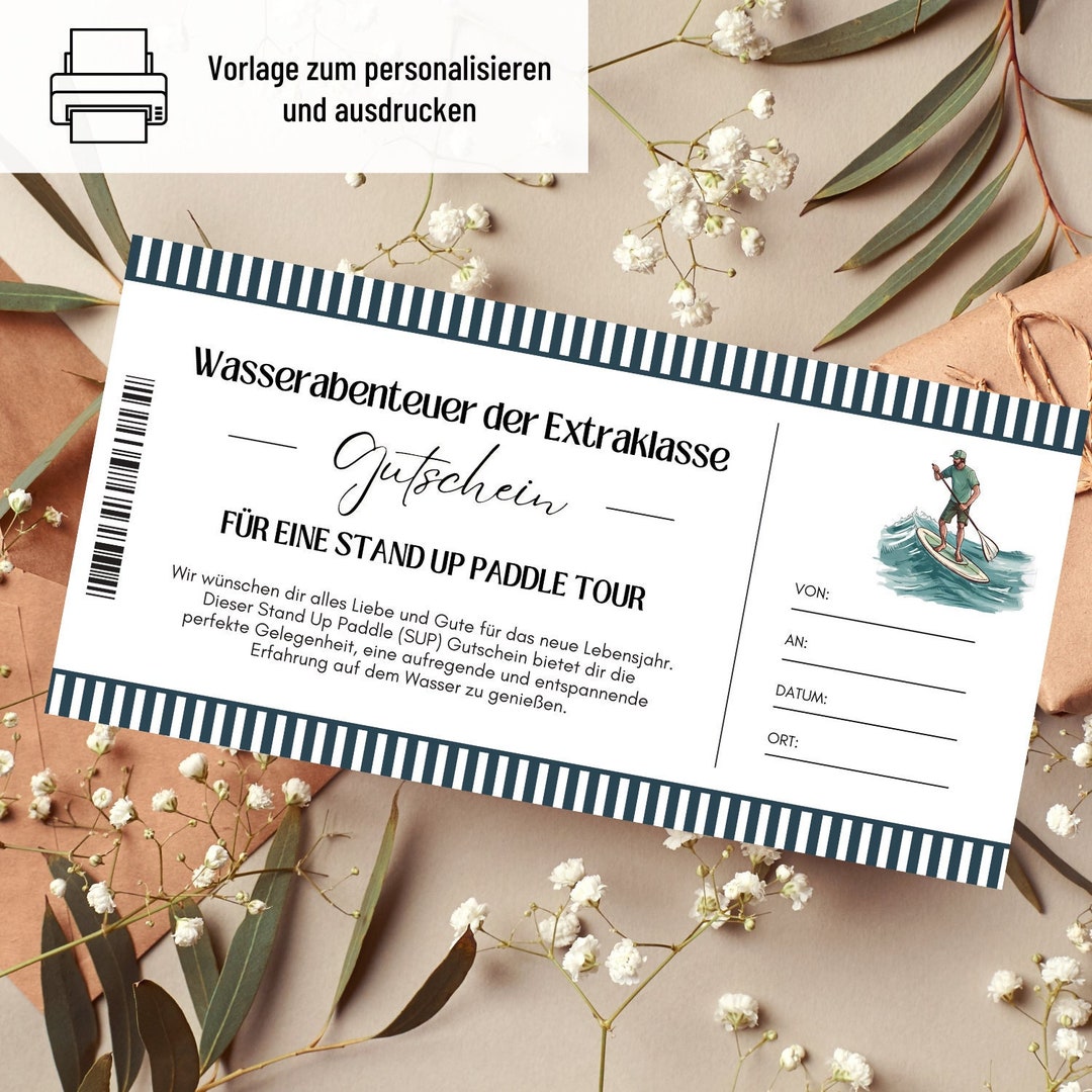 Voucher Stand up Paddle Template Voucher SUP Tour to Print Voucher ...