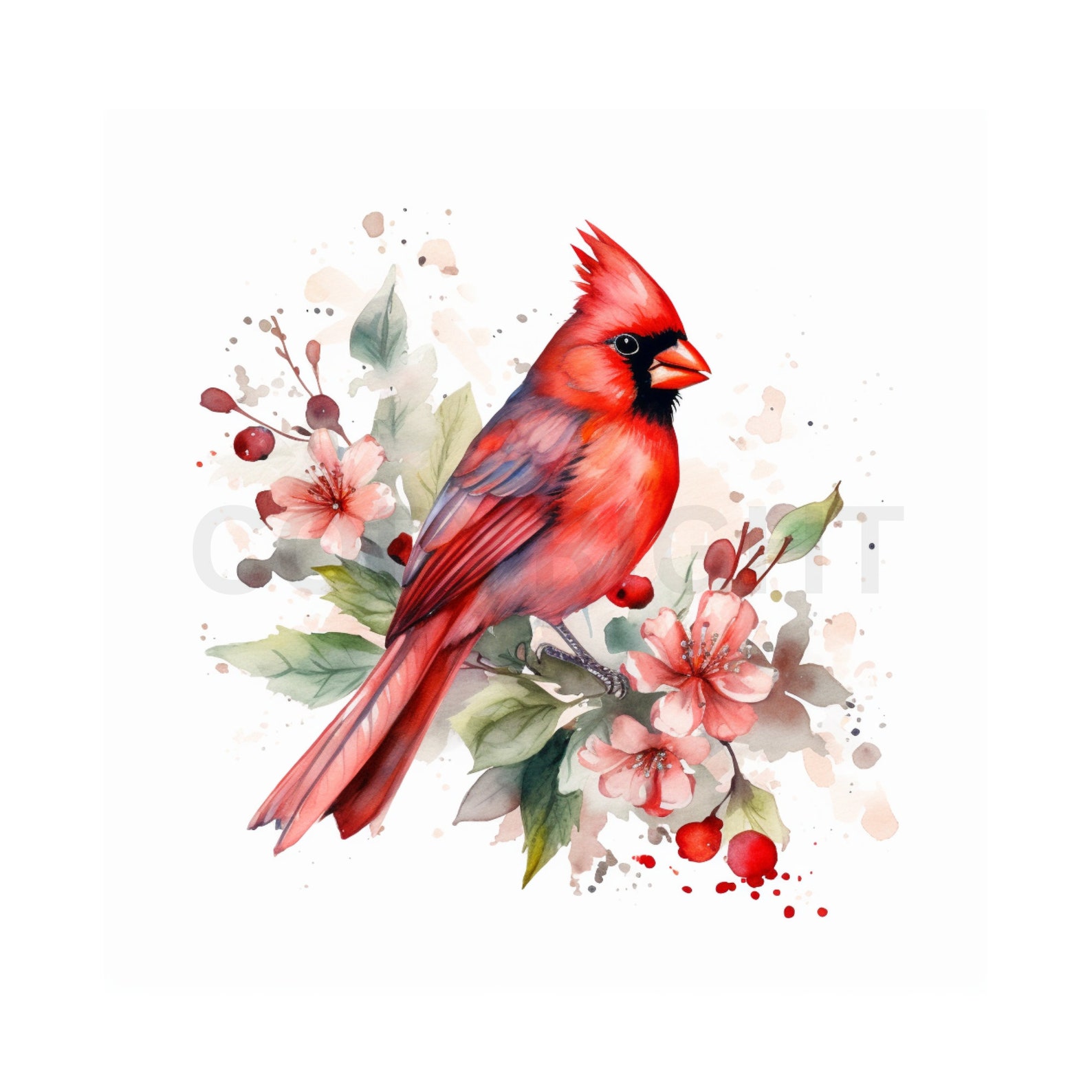 Red Cardinal Clipart 8 Jpgs Red Cardinal Bird Clip Art Watercolor ...