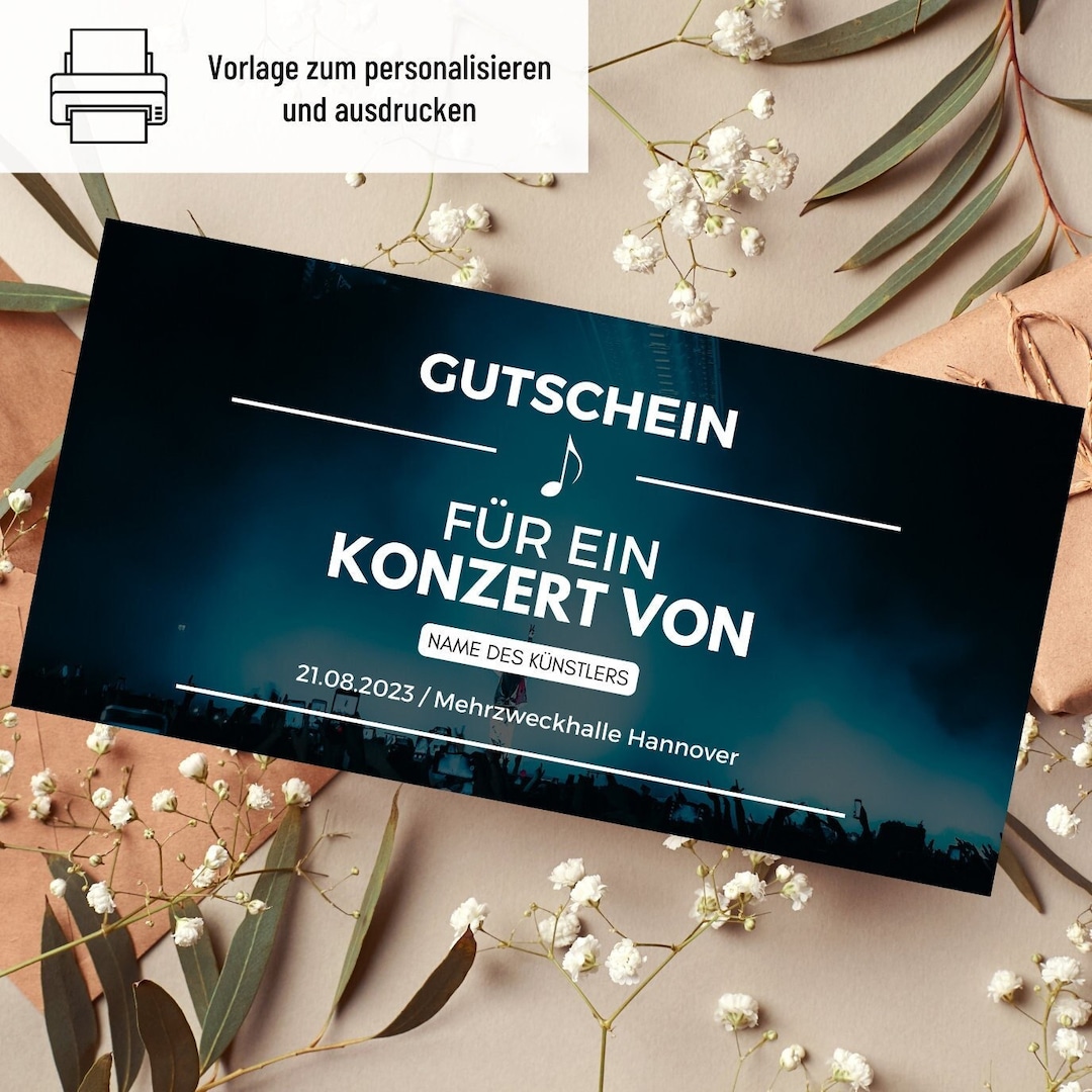 Voucher Concert Template | Concert Visit Voucher to Print Out | Gift ...