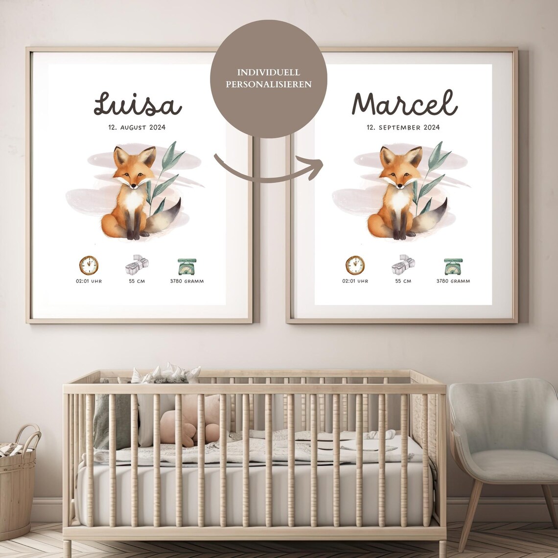 Birth Poster Fox Personalized Poster With Dates of Birth and - Etsy