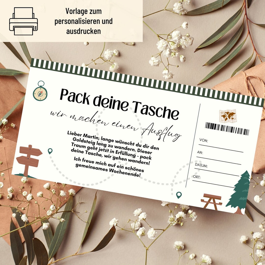 Gutschein Wanderung Vorlage Gutschein Ausflug zum Ausdrucken ...