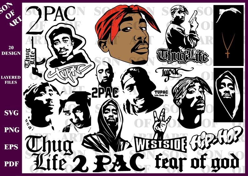 Tupac Svg Png Eps Vector,tupac Face, American Rapper, Rock Star, Tupac ...