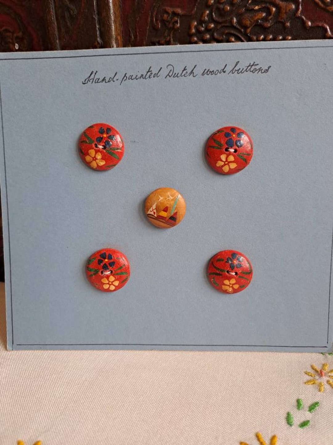 Vintage Display Card of Dutch Handpainted Wooden Buttons - Etsy