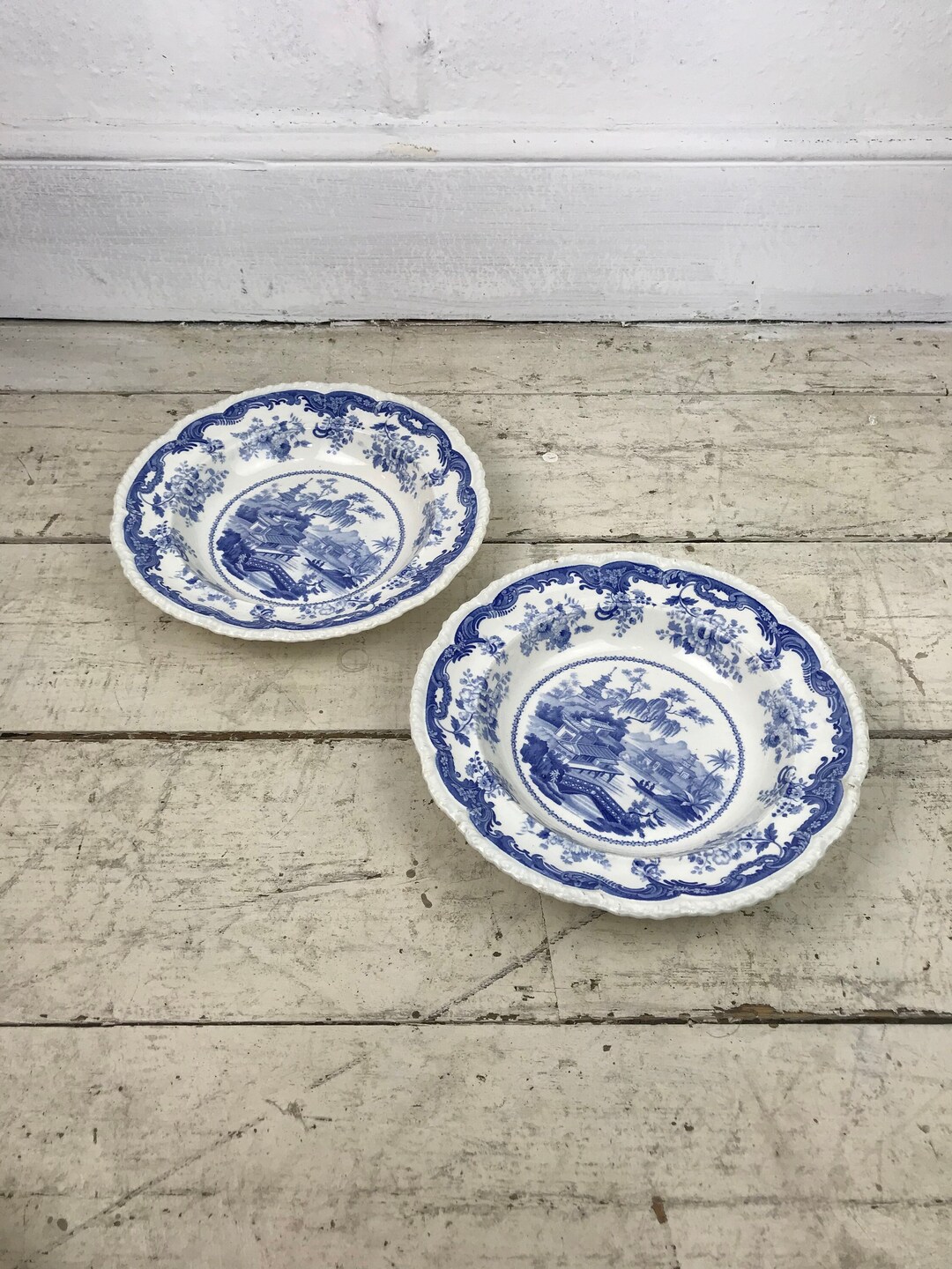 Pair of Minton Opaque China Blue & White Transfer Chinese - Etsy