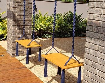Handmade Macrame Swing, Macrame Wood Swing, Wood Swing, Tree Swing ...