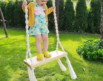 Handmade Macrame Swing, Macrame Wood Swing, Wood Swing, Tree Swing ...