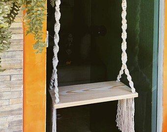 Handmade Macrame Swing, Macrame Wood Swing, Wood Swing, Tree Swing ...