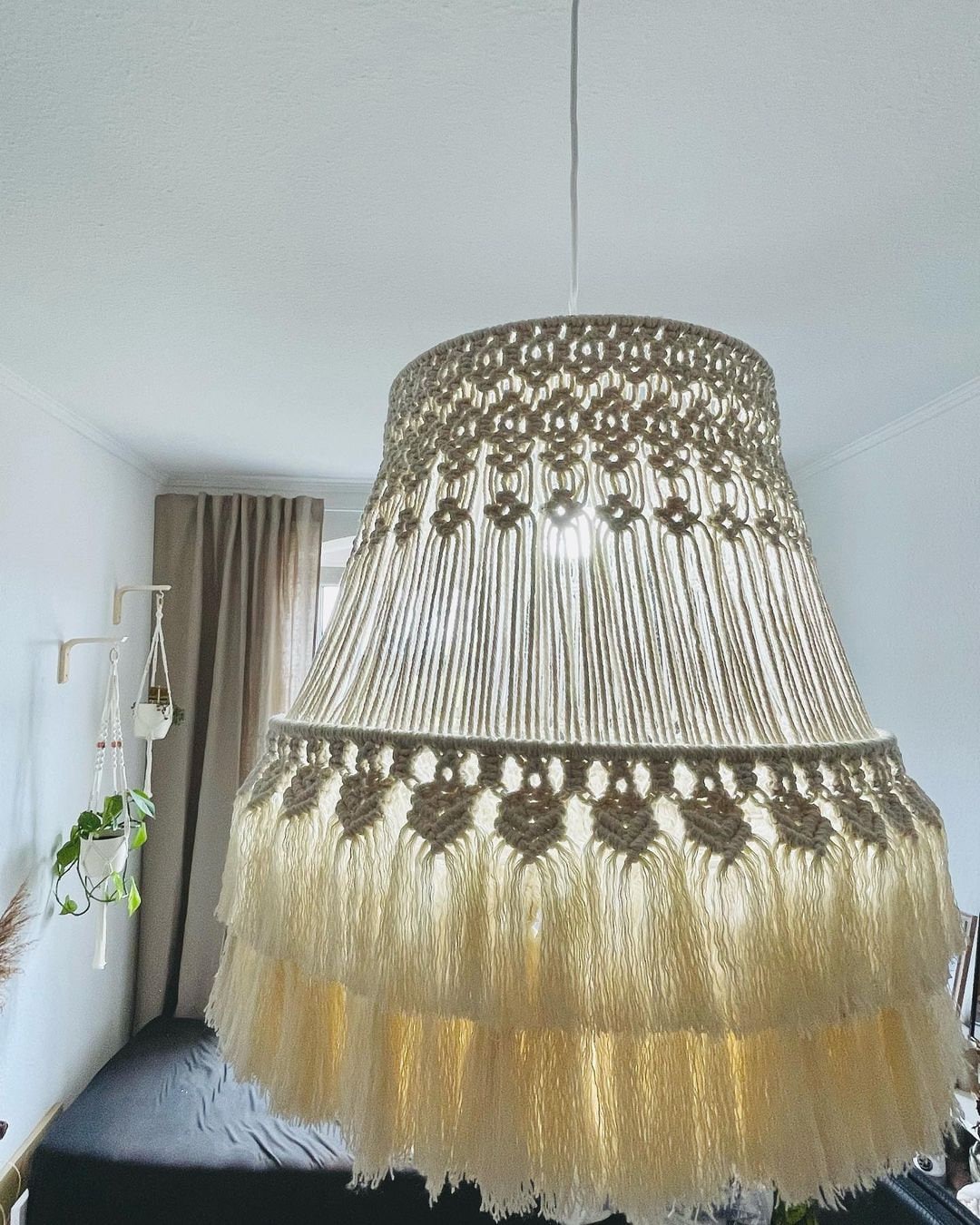 Handmade Boho Light. Fringe Chandelier, Tassel Lamp Shade Macrame ...
