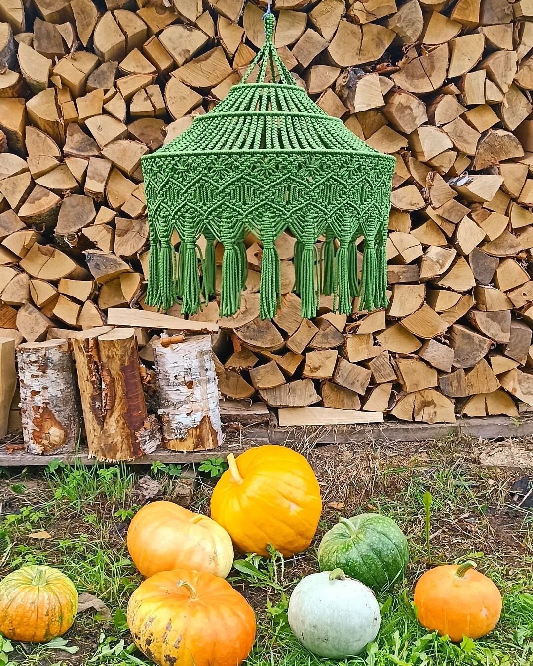 Handmade Boho Light. Fringe Chandelier, Tassel Lamp Shade Macrame ...