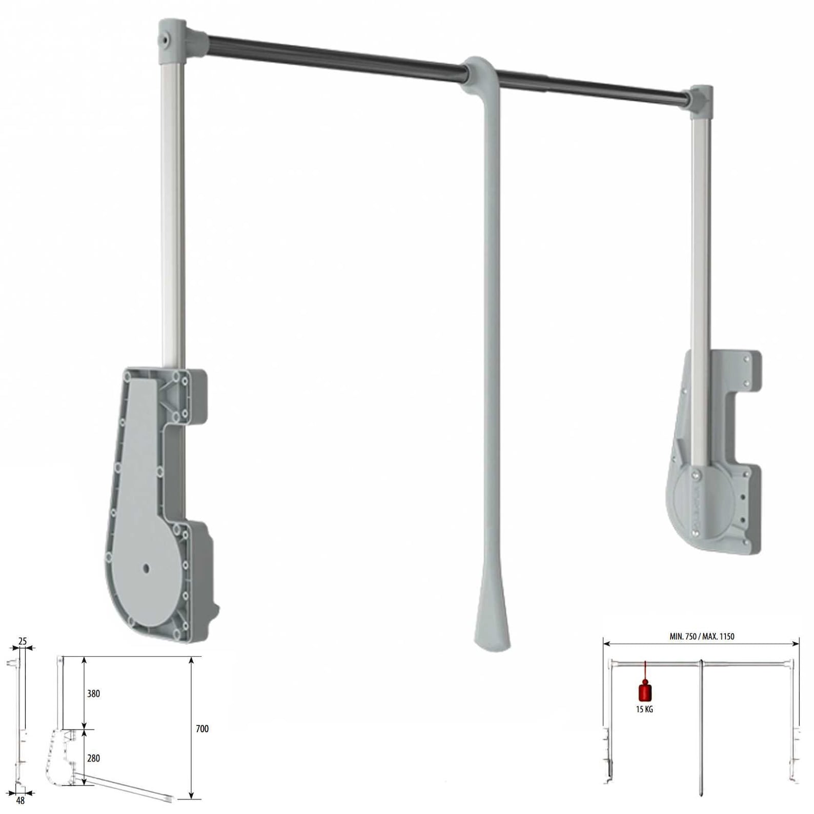 15KG Soft Close Lift / Pull Down Wardrobe Clothes Hanging Rail 750mm ...