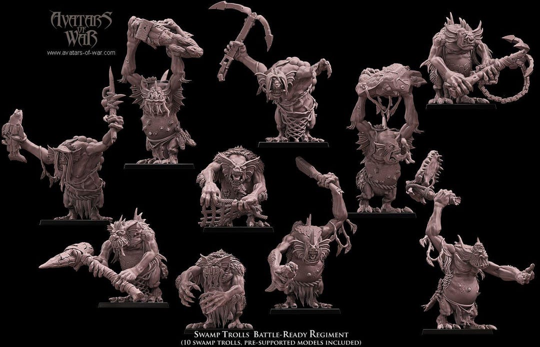 Swamp Trolls Battle-ready Regiment- Avatars of War -fantasy-3d Printed ...