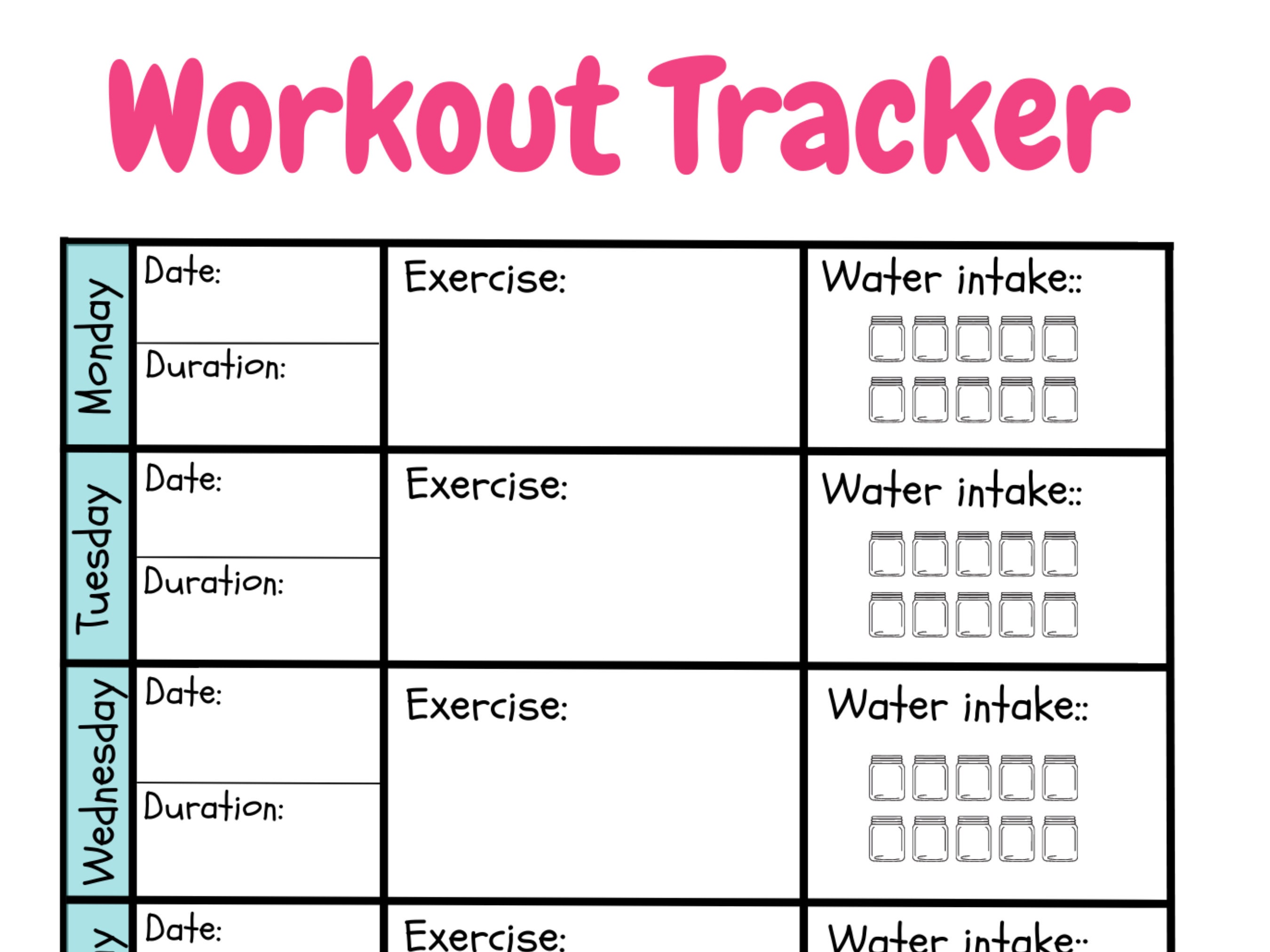 WORKOUT TRACKER PRINTABLE | Exercise Tracker Printable | Printable ...