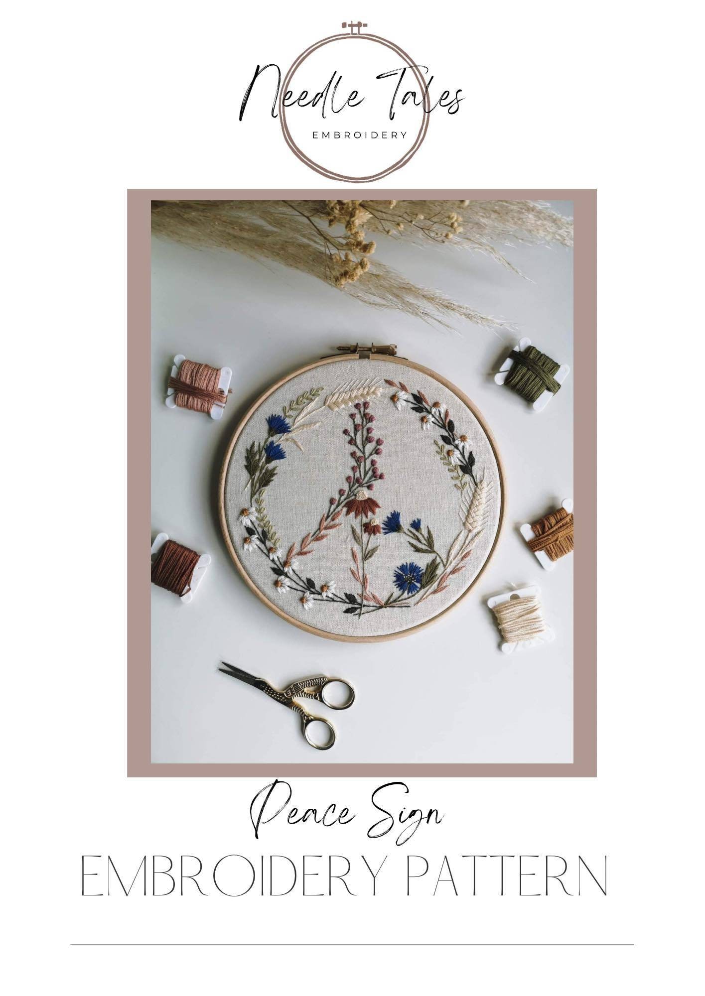 Peace and Love Embroidery Pattern, Floral Embroidery PDF Pattern ...