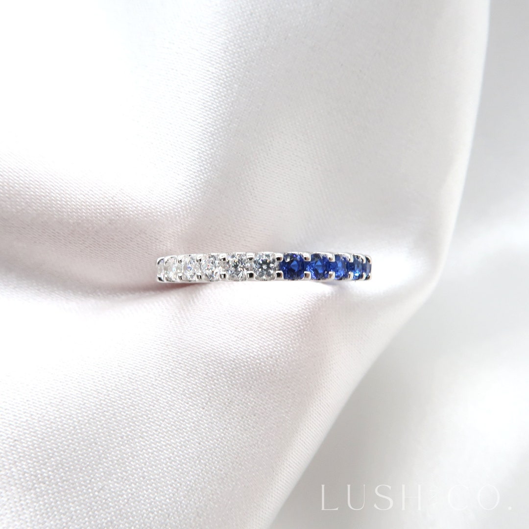 Libra: Half Diamond and Half Sapphire Eternity Ring Wedding Band ...