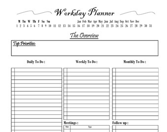 Workday Planner With Daily, Weekly and Monthly Tasks VERSION C - Etsy