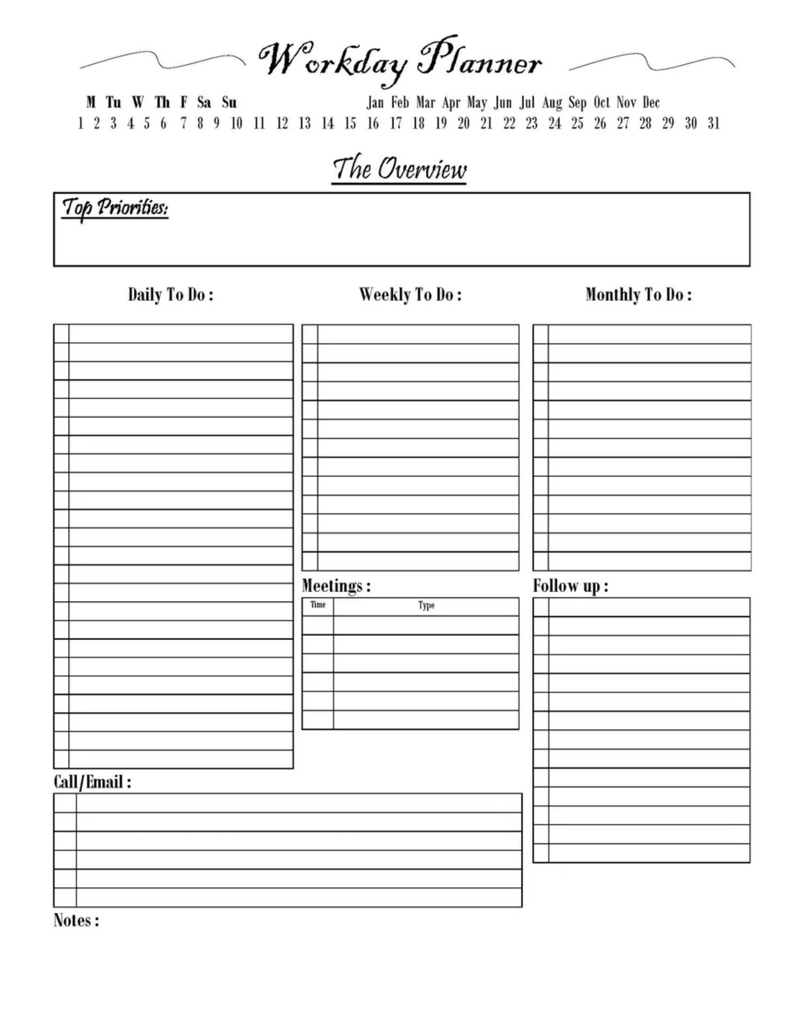 Workday Planner With Daily, Weekly and Monthly Tasks VERSION C - Etsy
