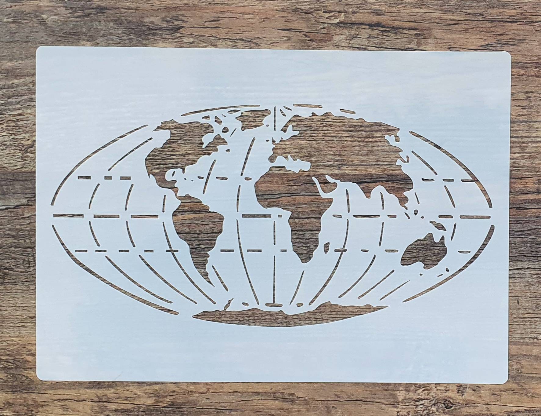 Stencil World Map Globe for Wall Tattoo and Vintage Look Stencil ...