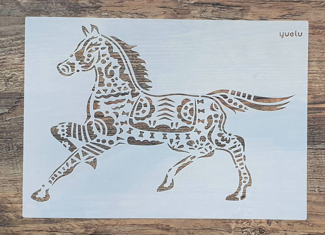 Horse Stencil With Pattern for Wall Decals and Vintage Look Textile ...