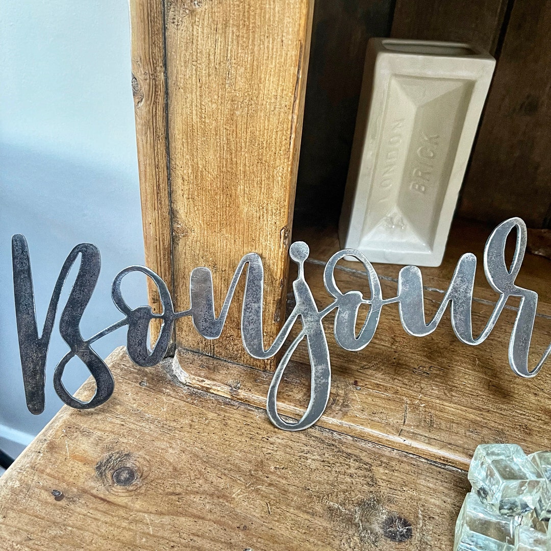 Bonjour French Word Metal Wall Art Script Sign - Etsy