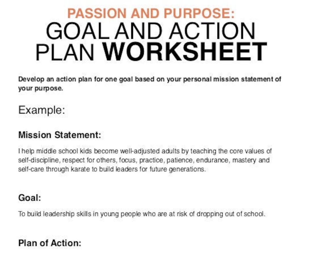 Passion and Purpose - Goal and Action Plan Worksheet - Etsy