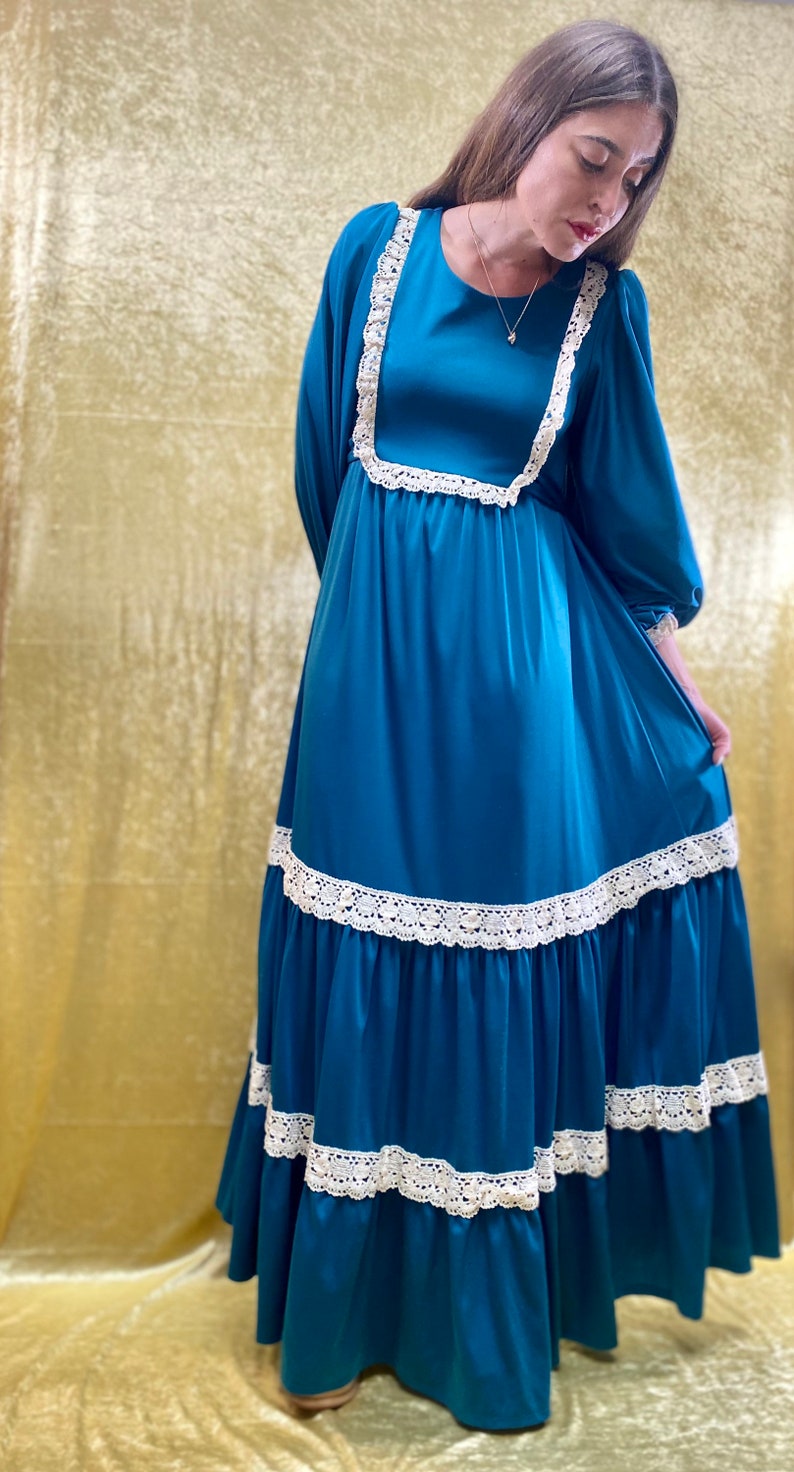 Vintage 1970s Cottagecore Blue Boho Dress - Etsy