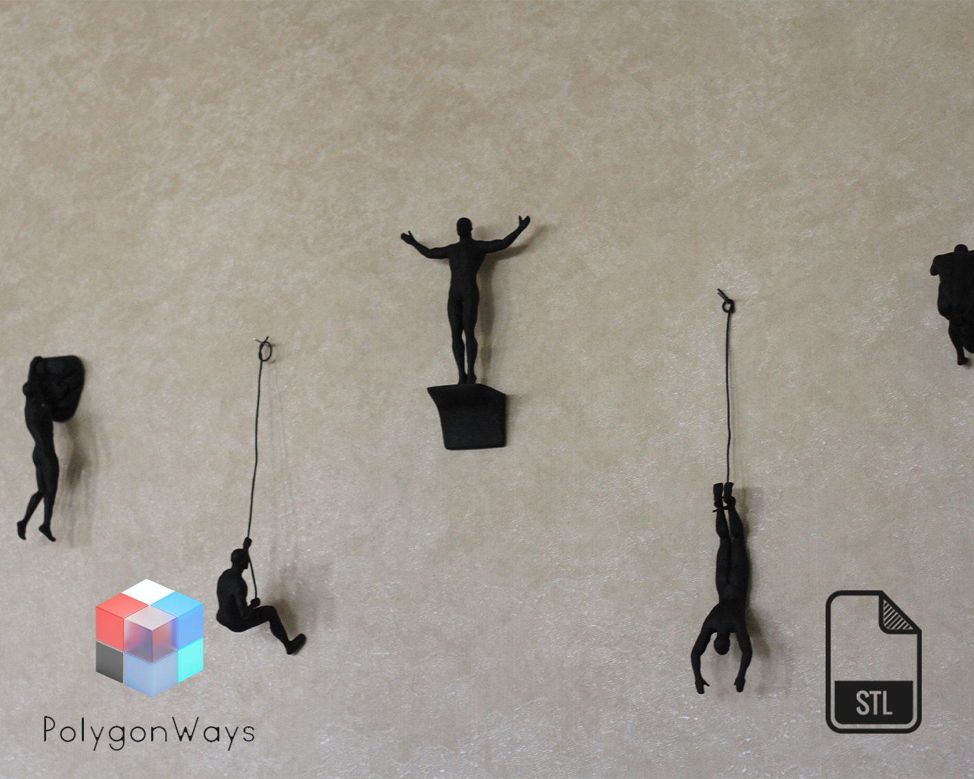 Pre-supported Set of 6 Wall Climbing Man Climbing Man 3D Printable STL ...