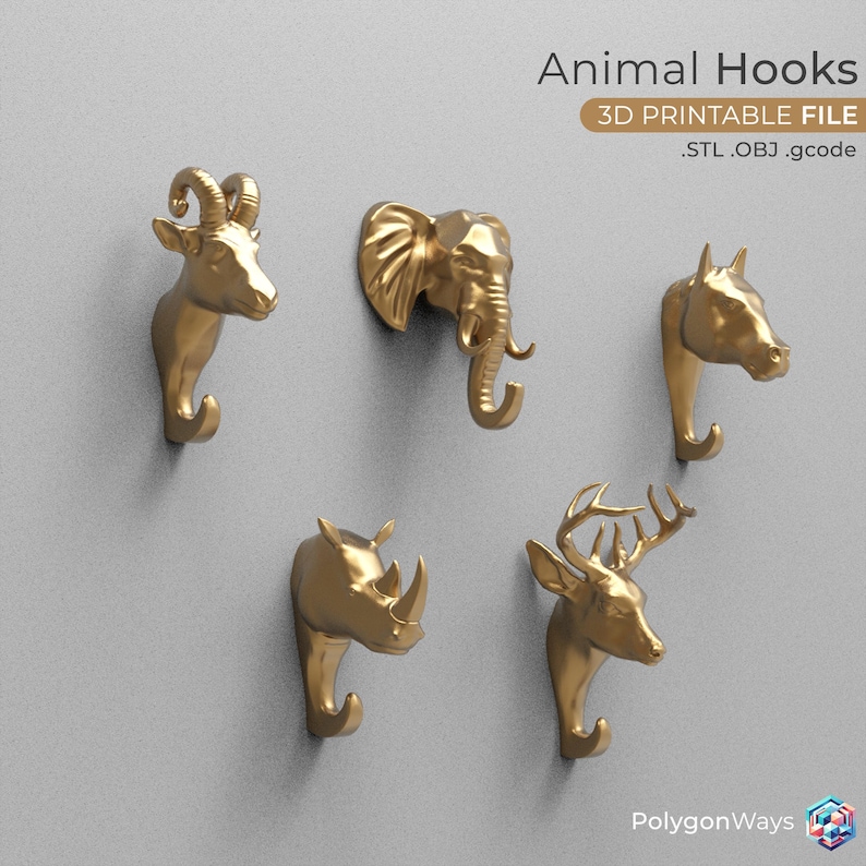 Animal Hooks STL Files for 3D Printing, Contemporary Wall Hangers 3D ...