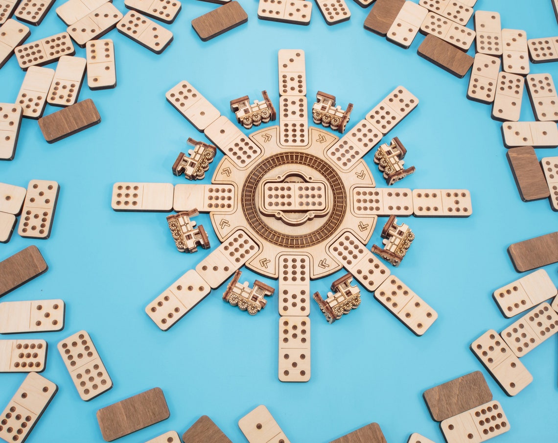 Mexican Train Dominos Hub Dominoes Set Board Games 3D Wooden Puzzle - Etsy
