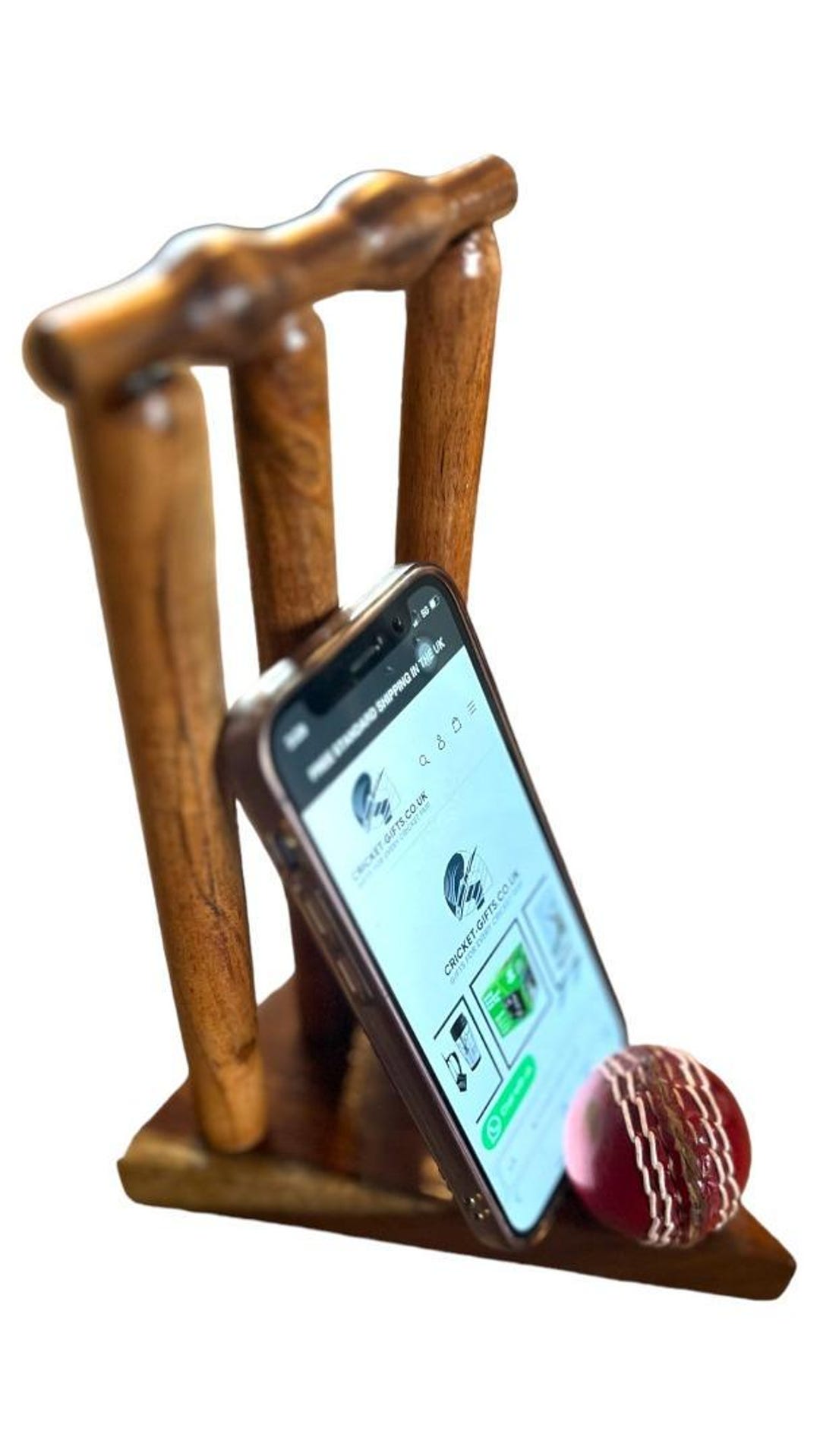 Cricket Ball & Wickets Phone Holder: Real Wood Desk Stand - Etsy