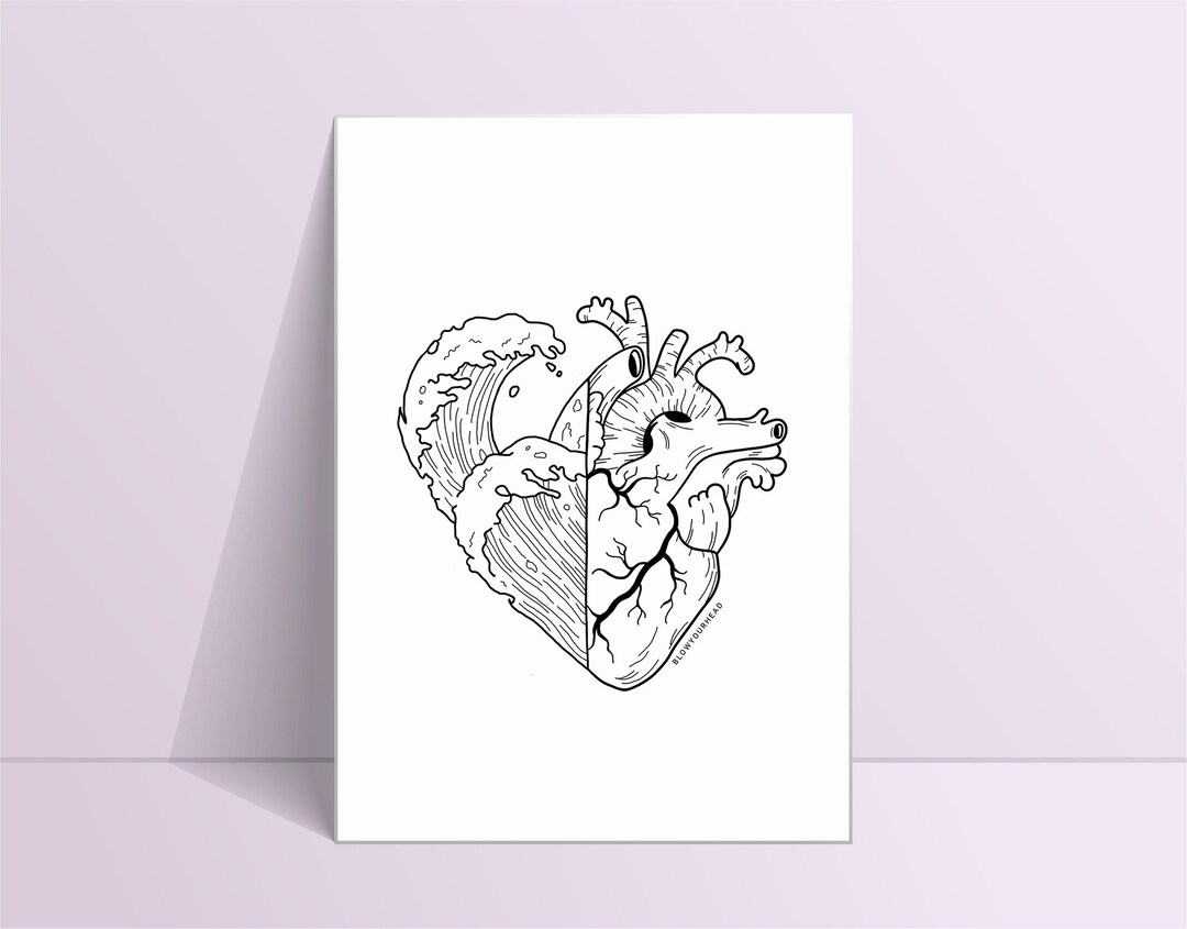 Heartwaves [printable Wall Art, Heart Wall Art Print, Minimalistic ...