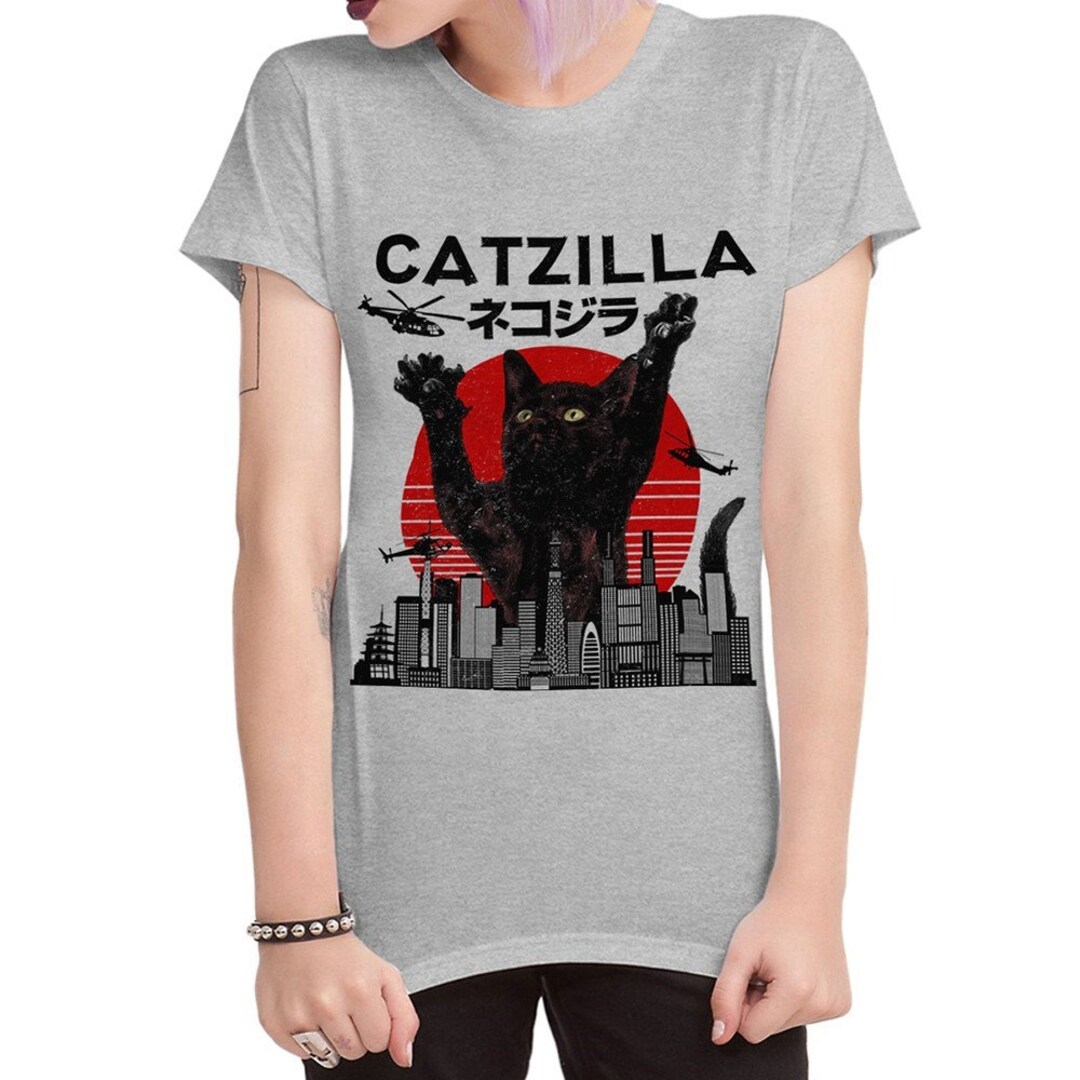 Catzilla Attacks Funny T-shirt / Men's Women's Sizes / Cotton Tee CAT ...