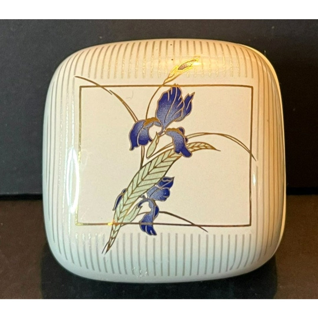 Vintage, Otagiri, Japan, grand Iris Trinket Box 2 Inches Square Gold ...