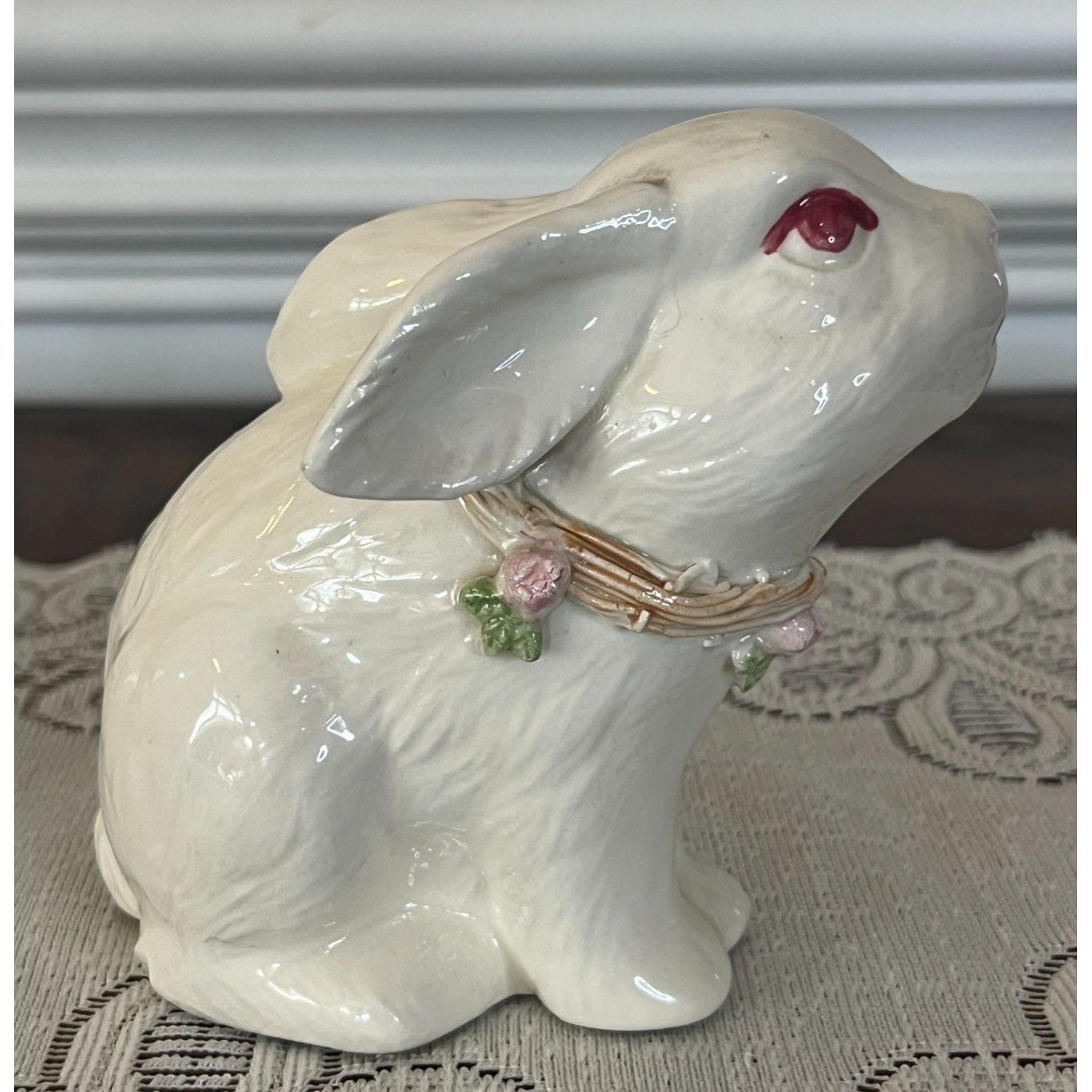 Vintage Ceramic Bunny With Ceramic Blue Bow and Roses. Pretty Accent ...