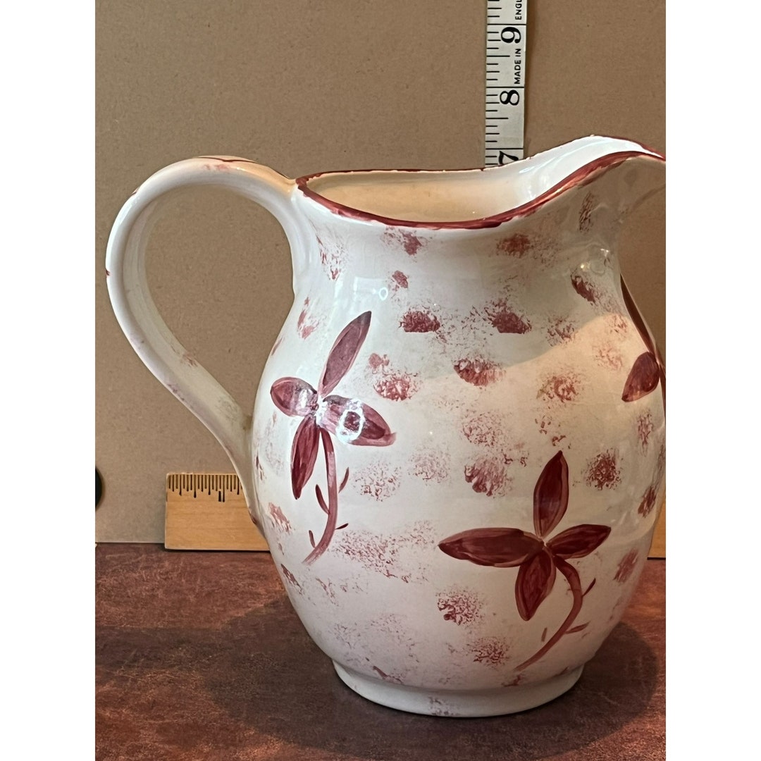 Vintage Ceramic Art Project Pitcher. White With Mauve Floral Design ...