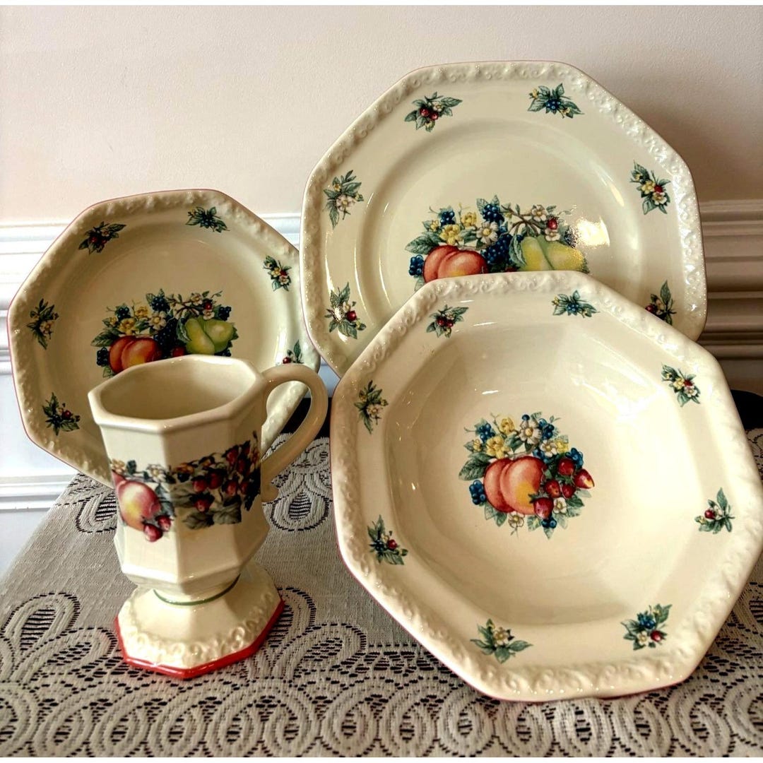 Vintage, Avon Sweet Country Harvest, Service for 4, 16 Piece Stoneware ...