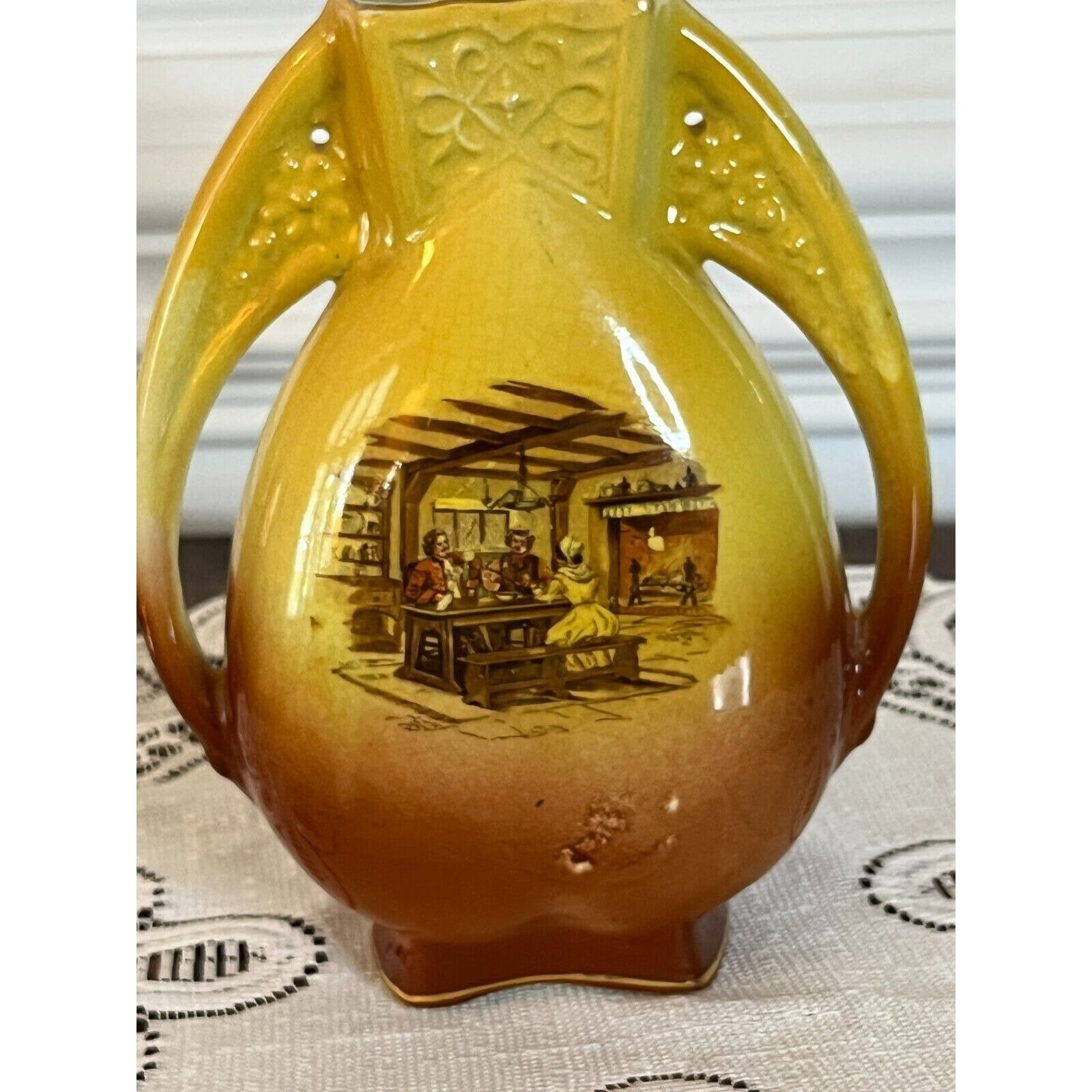 Vintage, Two Handle Vase, England, Colonial Scenes, Ornate, Gold ...