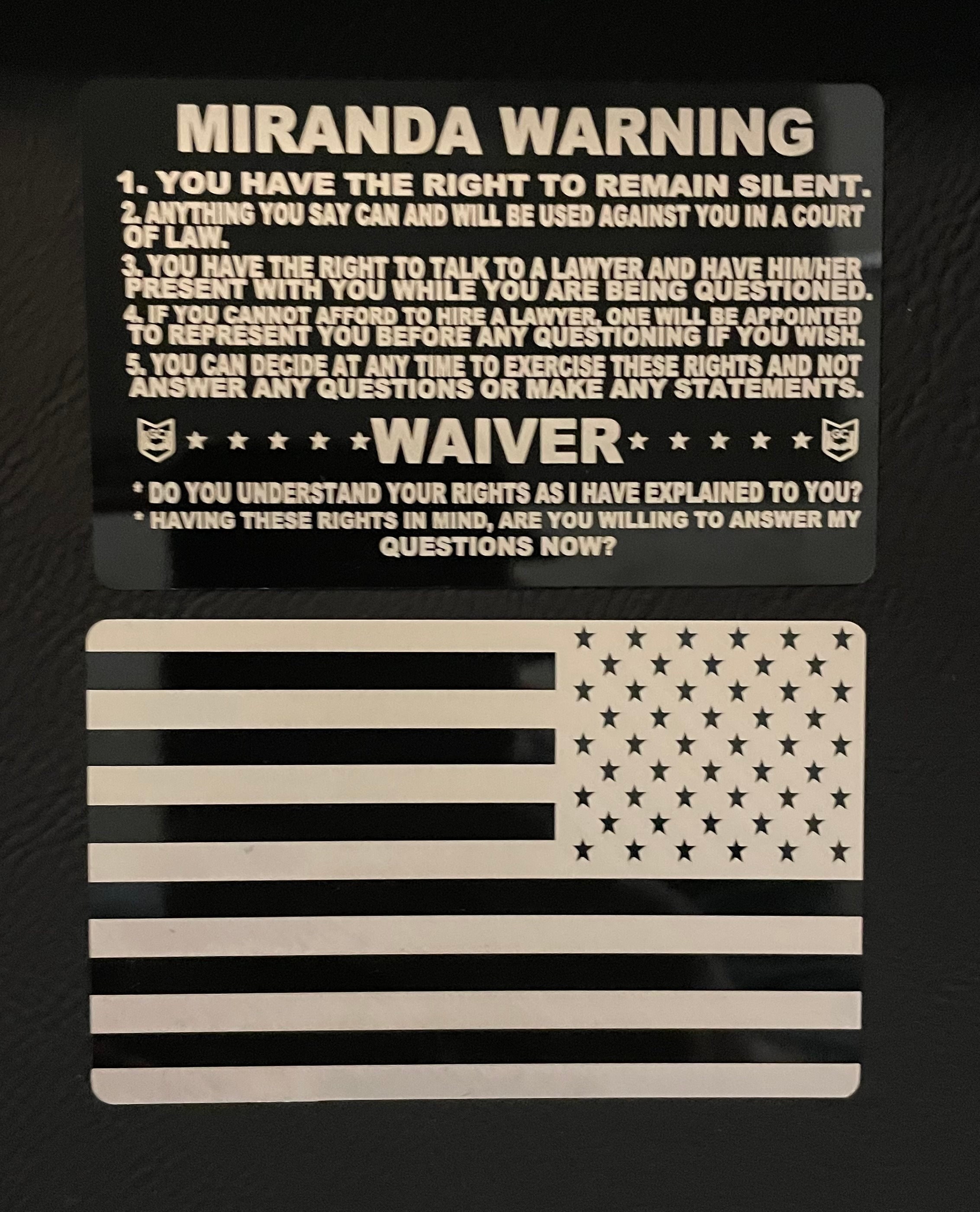 Metal Miranda Warning Card - Etsy