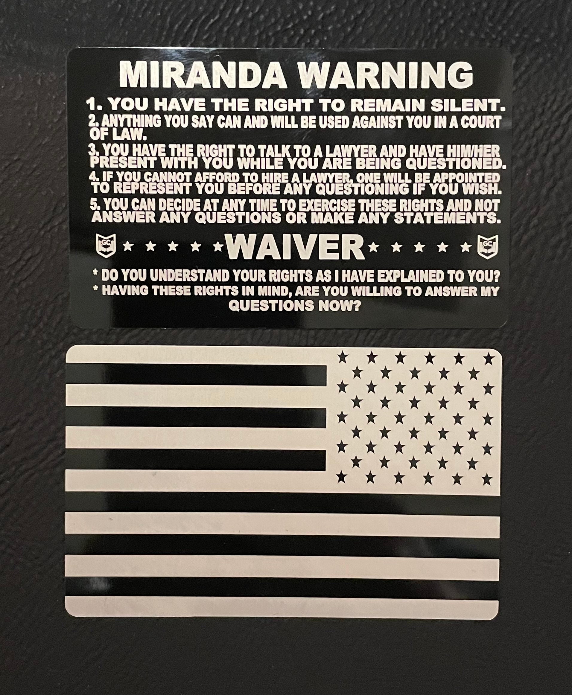 Metal Miranda Warning Card - Etsy