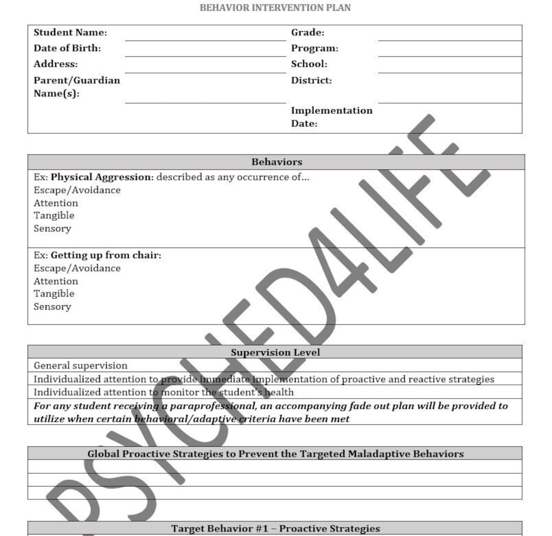 Behavior Intervention Plan Template - Etsy Behavior Intervention Plan Template - Etsy
