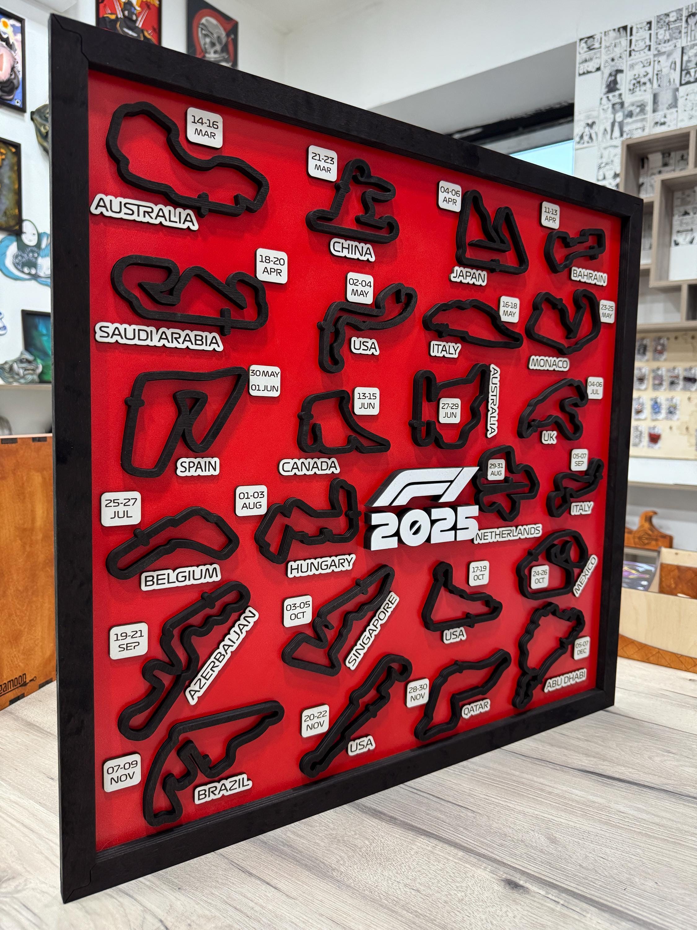 Formula 1 2025 Calendar 3D Wooden Wall Art | Full Track Map | F1 Racing ...