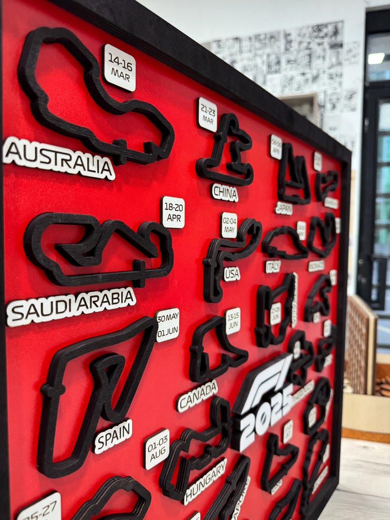 Formula 1 2025 Calendar 3D Wooden Wall Art | Full Track Map | F1 Racing ...